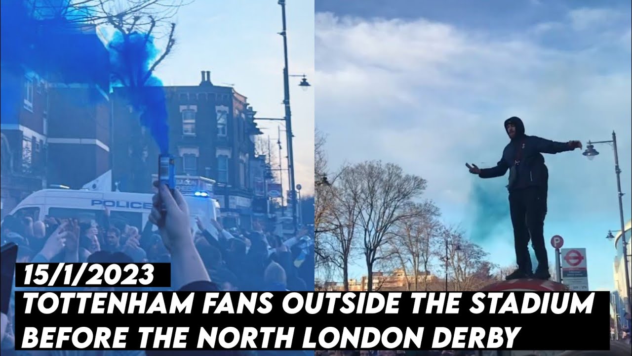 TOTTENHAM FANS OUTSIDE THE STADIUM BEFORE THE NORTH LONDON DERBY ...