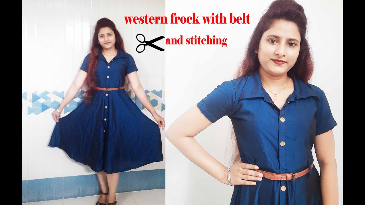 Diy make western frock with belt design cutting and stitching - YouTube