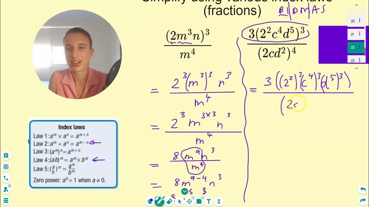 Simplify using index laws - algebraic fractions - YouTube