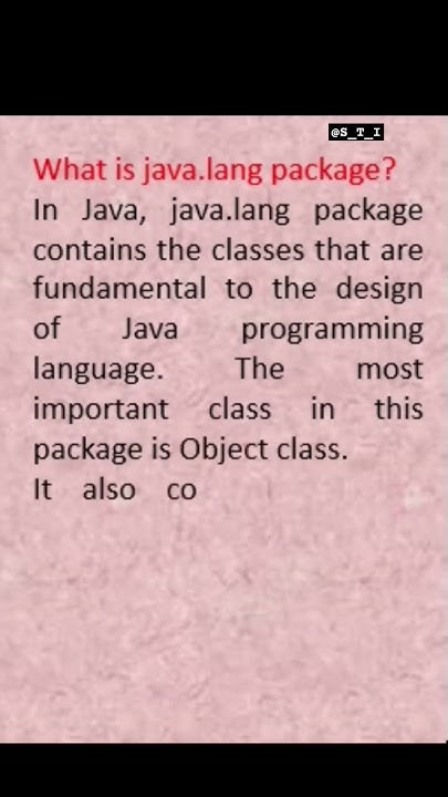 What is java.lang package? #java.lang #package #javainterviewquestions ...