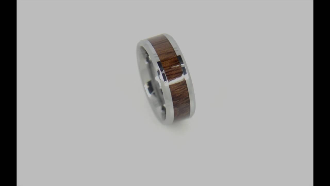 DACIAN Carpathian Wood Inlaid Tungsten Carbide Ring with Bevels - 8mm ...
