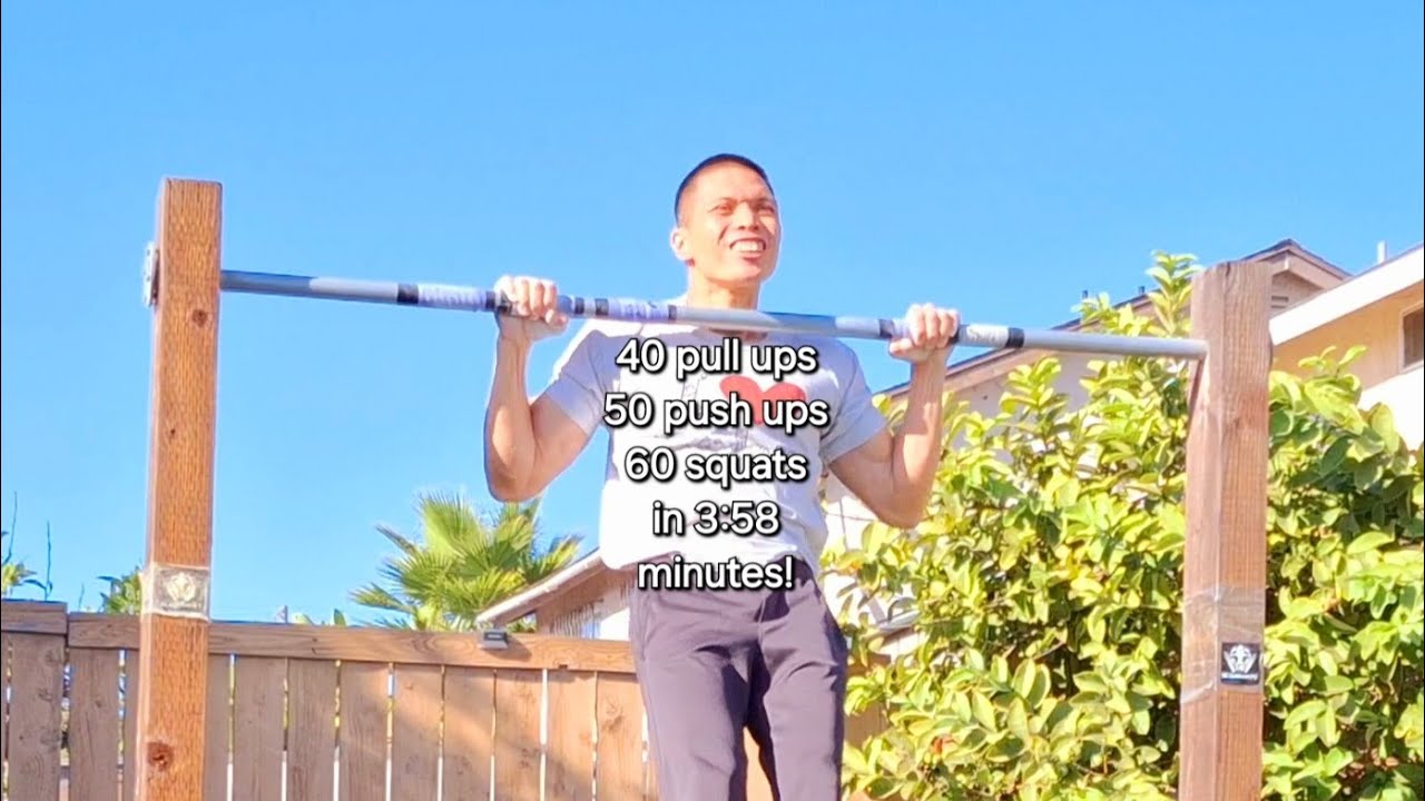 40 pull ups, 50 push ups, 60 squats in 3:58 minutes! - YouTube