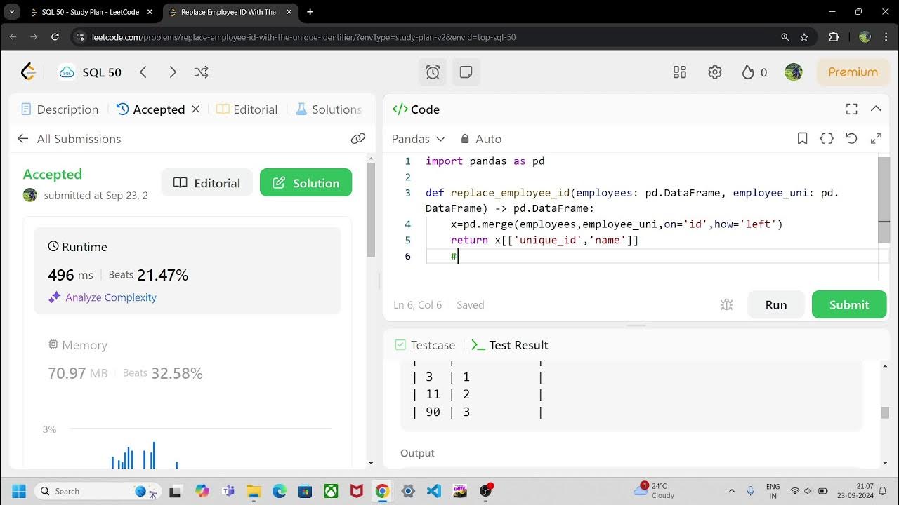 Leetcode Replace Employee Id With The Unique Identifier Sql And Pandas Problem 6