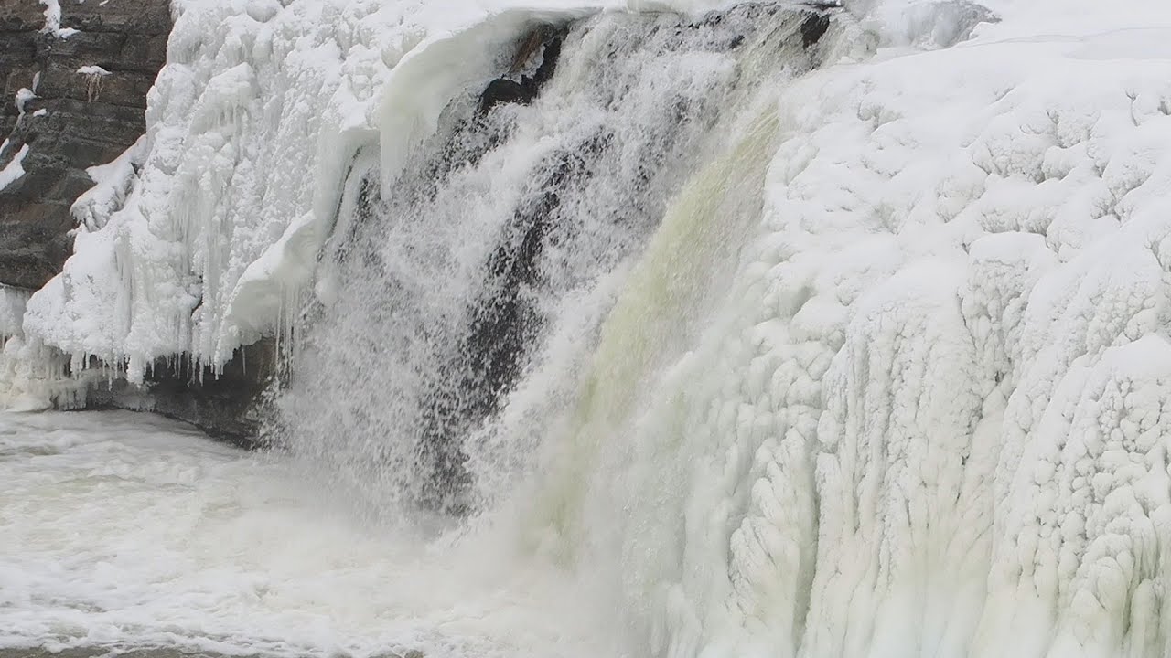 Mid-winter water flow and ice, Hogs Back Falls - YouTube