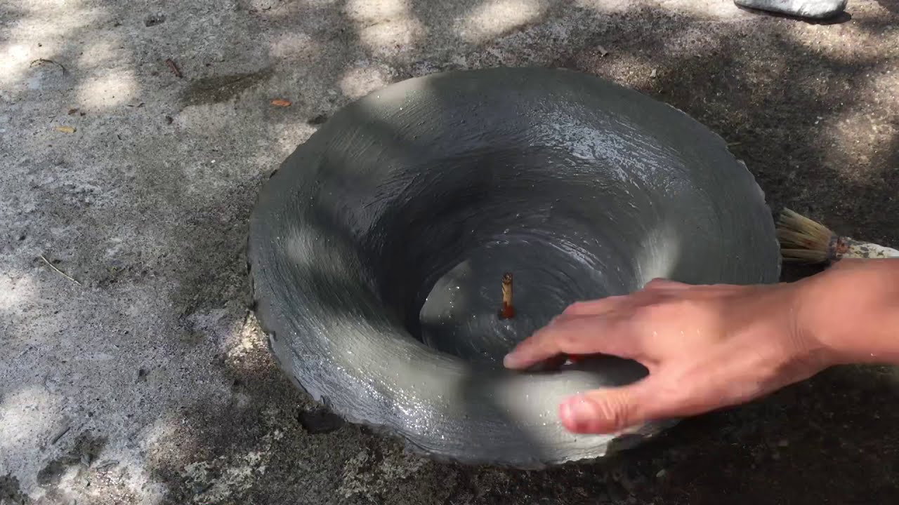 how to make cement pot using carbonize rice haul molder.. - YouTube