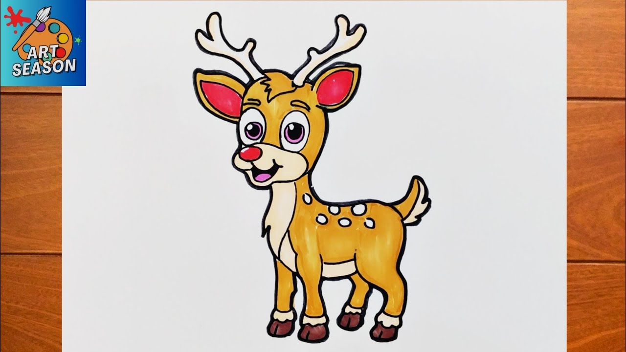How to Draw a Cartoon Rudolph The Red Nosed Reindeer - YouTube