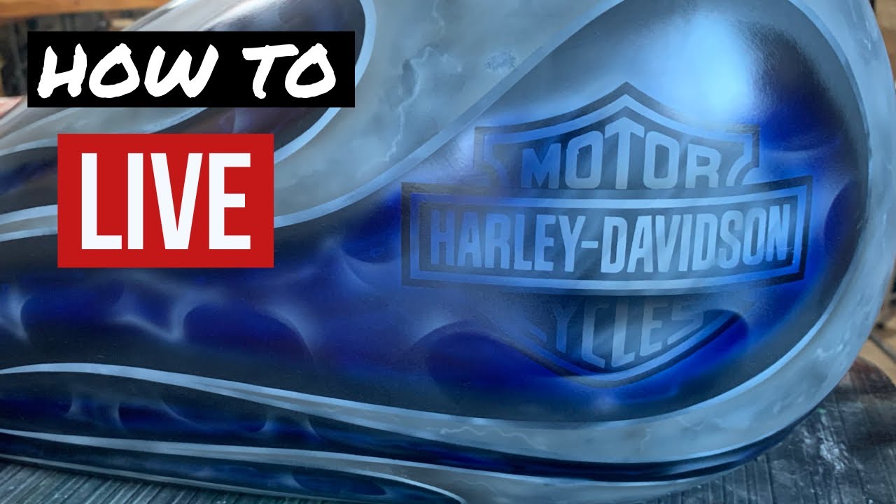Airbrushing a Harley Davidson Bar & Shield with blue fire - YouTube
