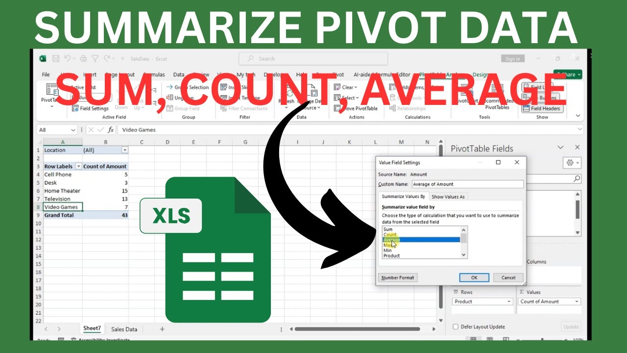 How To Summarize Pivot Data Sum Count Average In Excel How To Create 1804
