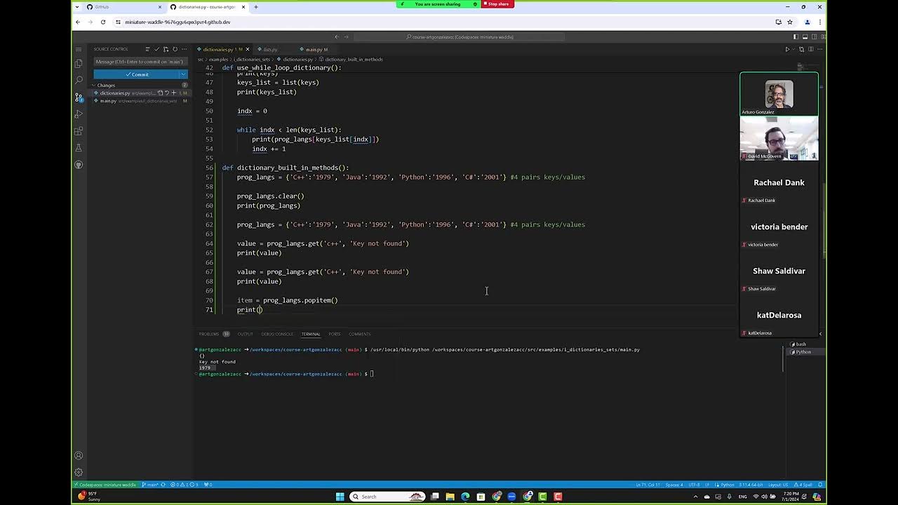 070624 Cosc 1336 Python Dictionary Built In Methods Youtube
