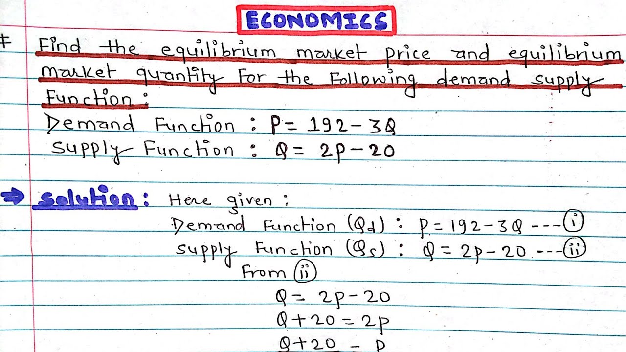 Find the equilibrium market price and equilibrium market quantity ...