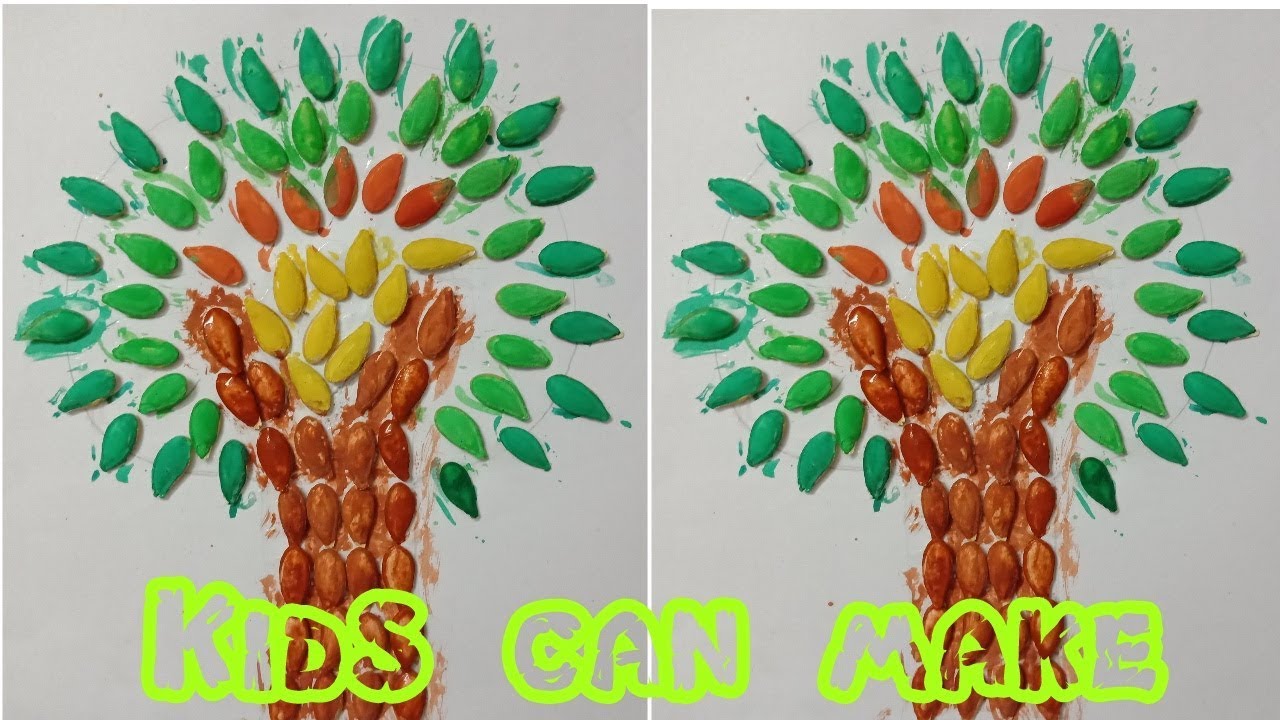 How to make a tree project with pumpkin seeds for preschool kids ...