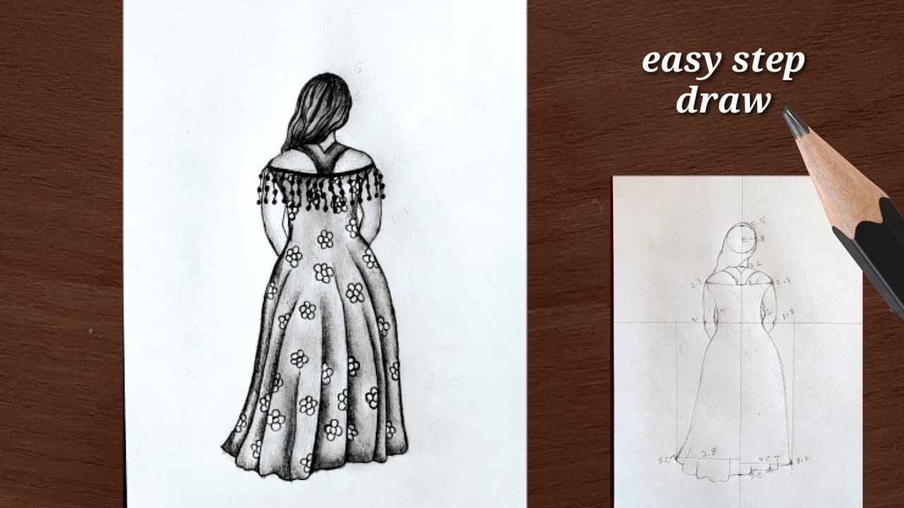 how to draw a girl back side, easy step by step girl draw, girl drawing ...