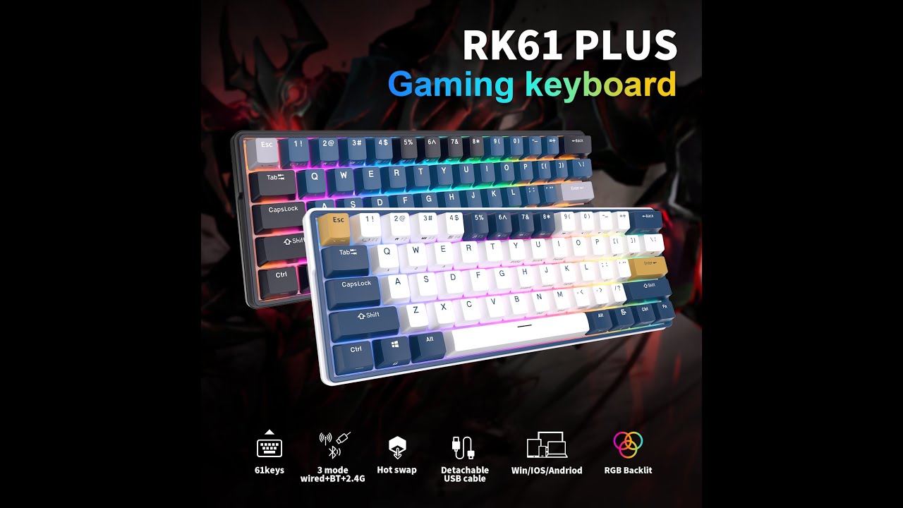RK Royal Kludge brand RK61 plus mechanical keyboard - YouTube
