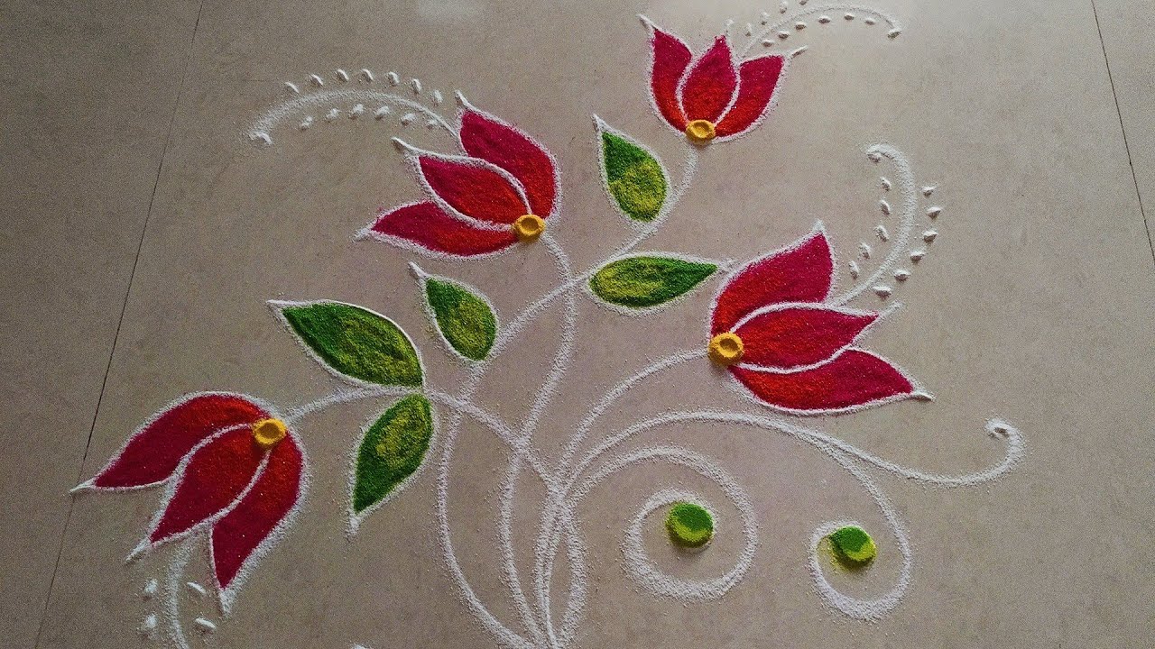 beautiful flower rangoli design🌷🌺| creative flower muggulu design 🌺 ...