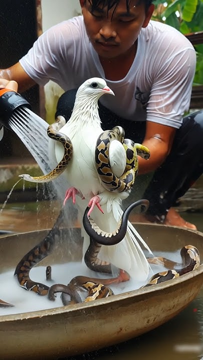 The pigeon is wrapped in millions of snakes 😭 the rescue team saved it ...