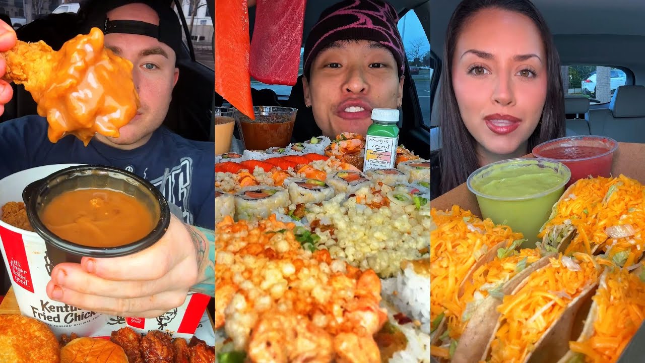 TIKTOK Mukbang Compilation | KFC, Sushi, Taco Bell, In-N-Out, Chick-Fil ...