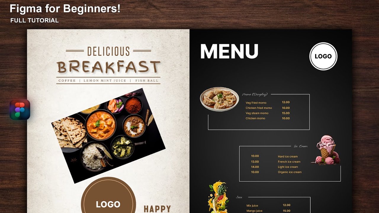 Food Restaurant Menu card | UI Design in Figma Tutorial | in Hindi ...