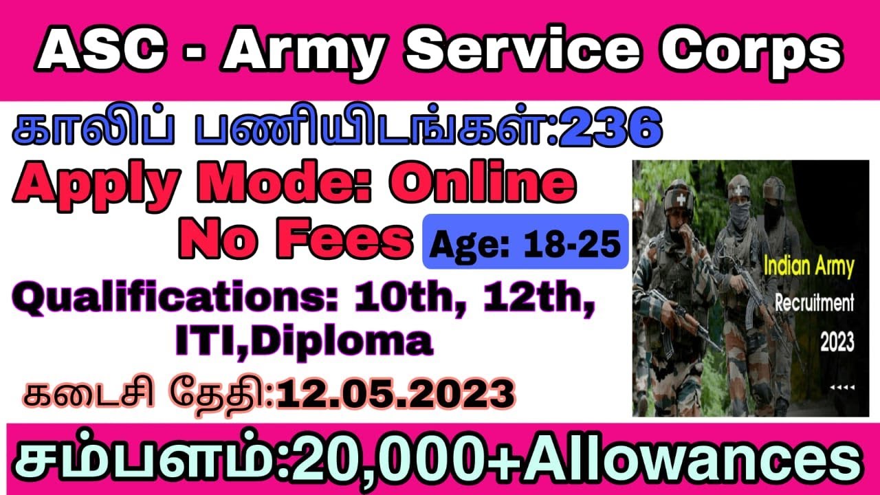 ASC ARMY SERVICE CORPS JOBS VACANCY TAMILNADU JOBS IN ALL ITI DIPLOMA ...