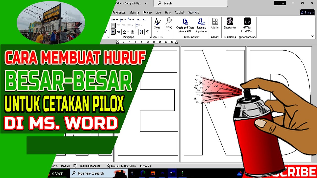 cara membuat huruf besar besar untuk cetakan pilox di ms word - YouTube