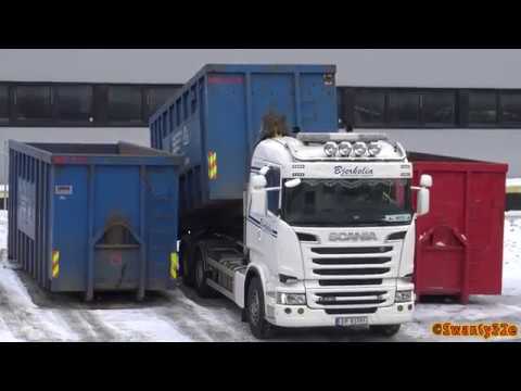 4K| Scania R620 Hook Lift Unloads & Loads Containers - YouTube