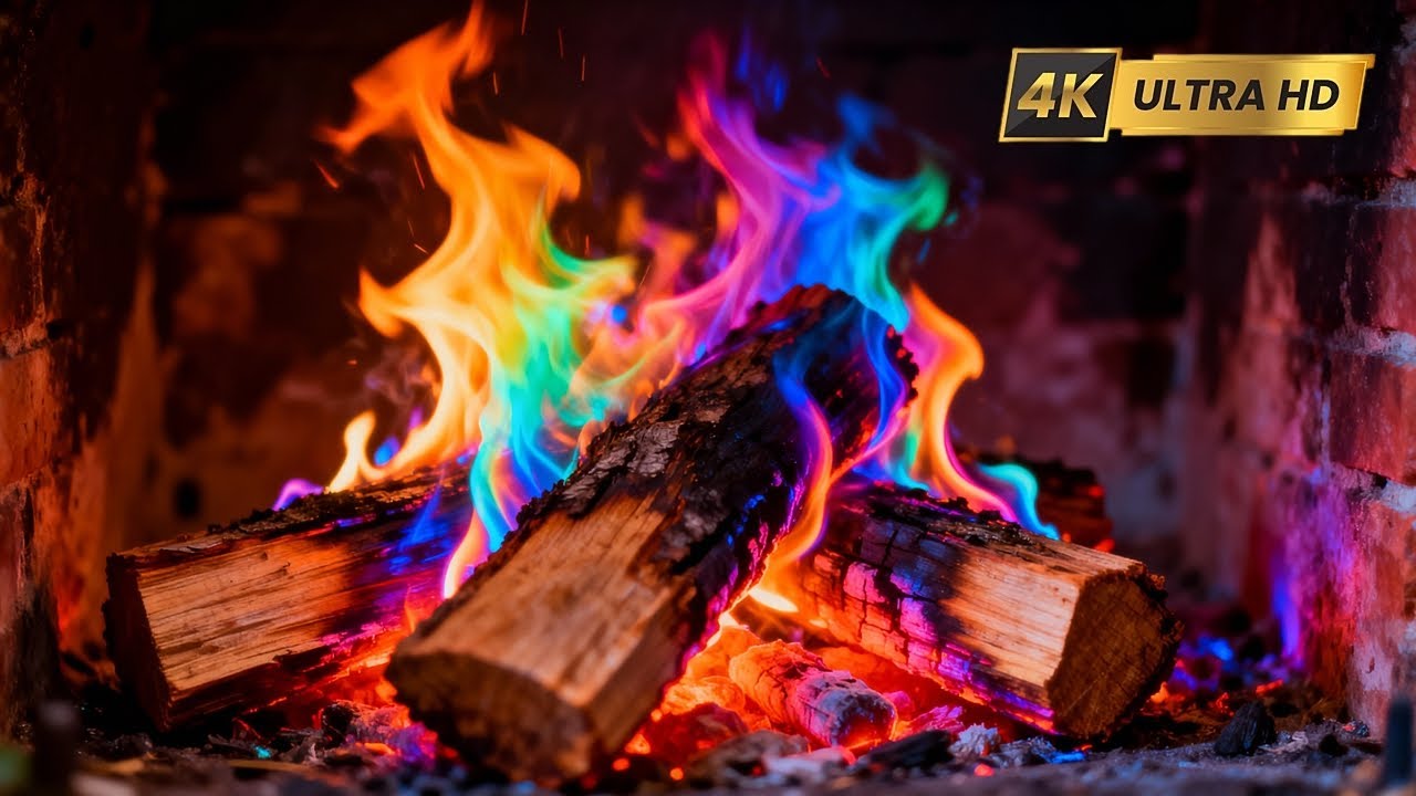 4K Relaxing Rainbow Fireplace! 🔥 Cozy Ambience with Crackling Fire ...