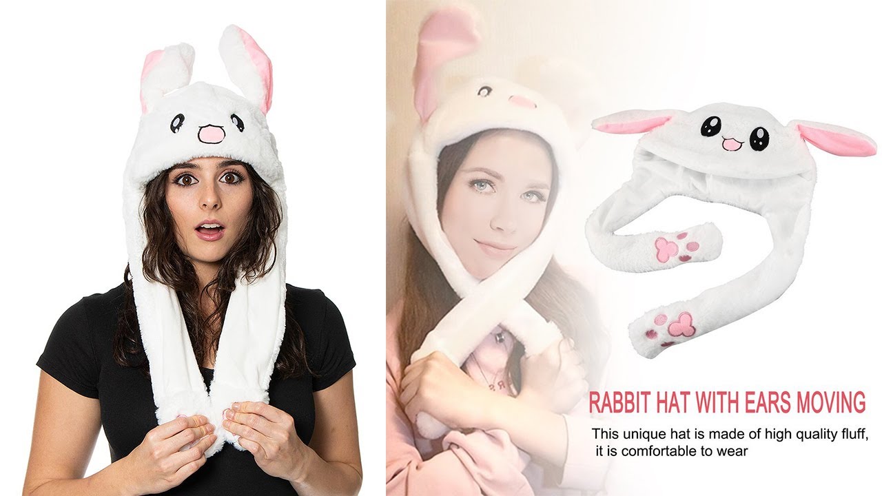 bunny hat with moving ears - YouTube