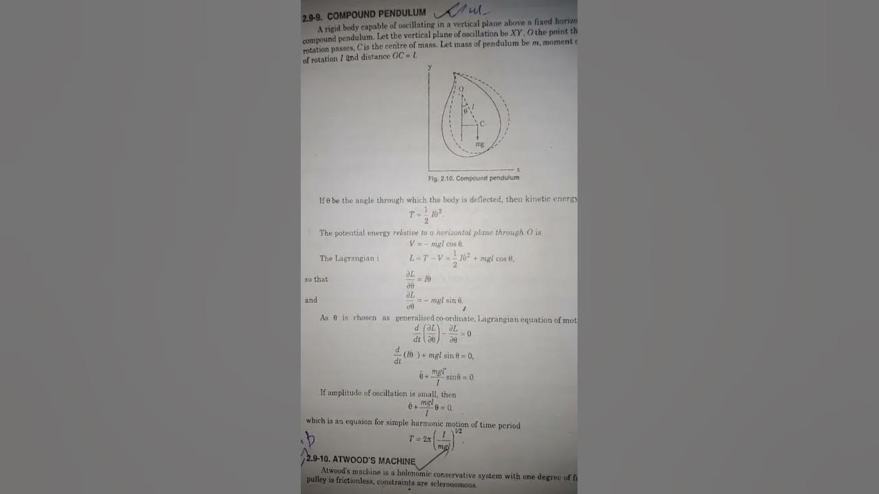 Compound Pendulum|| Lagrange 's Equations Of Motion of compound pendulum|| Classical mechanics ...
