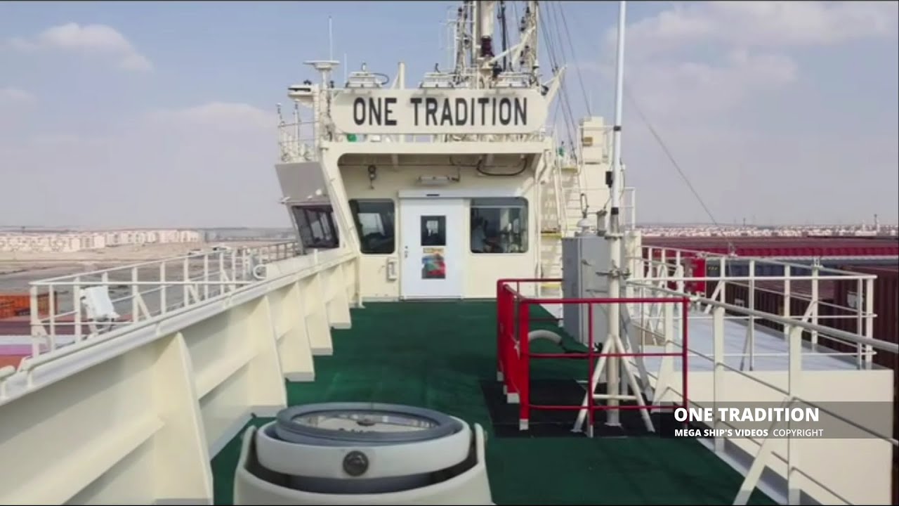 ONE Tradition | view on wing of mega container vessel - YouTube