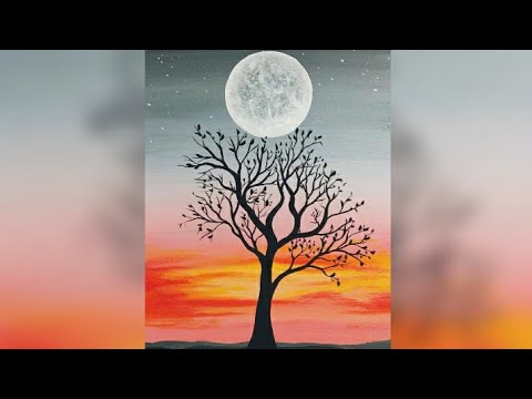Cara Melukis Bulan Di waktu Senja Menggunakan Cat Akrilik - YouTube