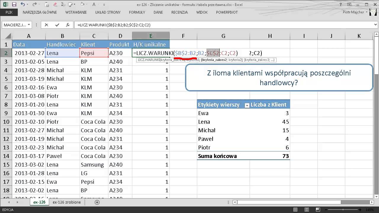 excel-126 - Zliczanie unikalnych kombinacji - tabela przestawna i ...
