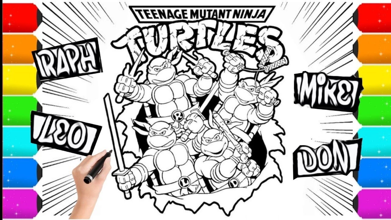 Drawing and coloring TMNT ninja turtles teamwork | super heroes ...