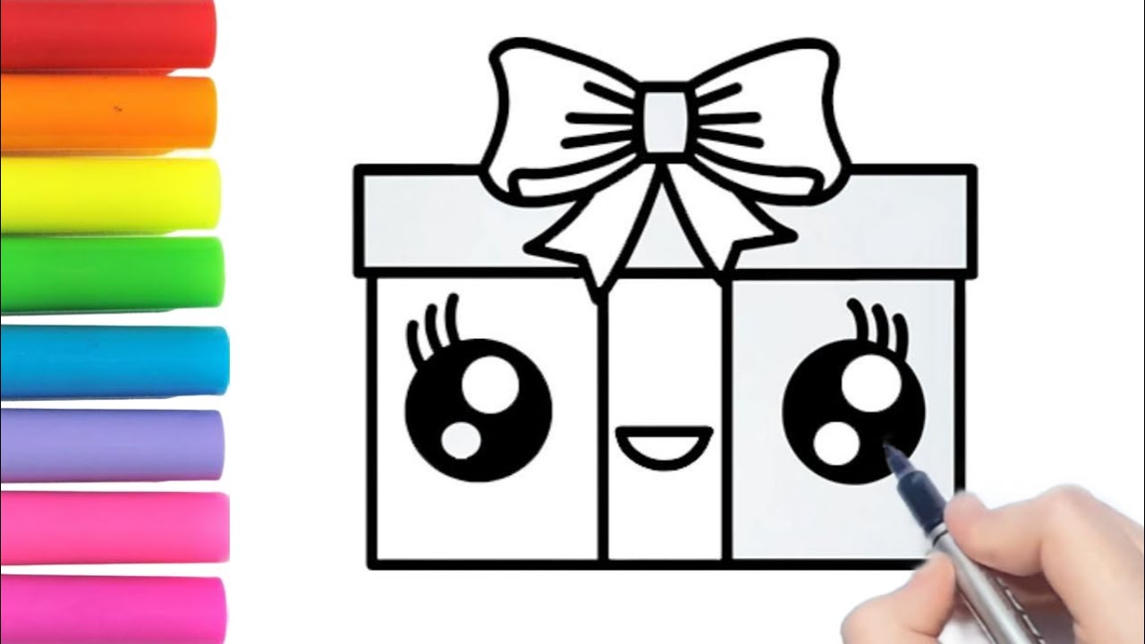How to draw a cute Gift Box / Drawing Colouring and Painting for Kids ...