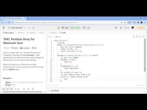(1043)Partition Array for Maximum Sum LeetCode - YouTube