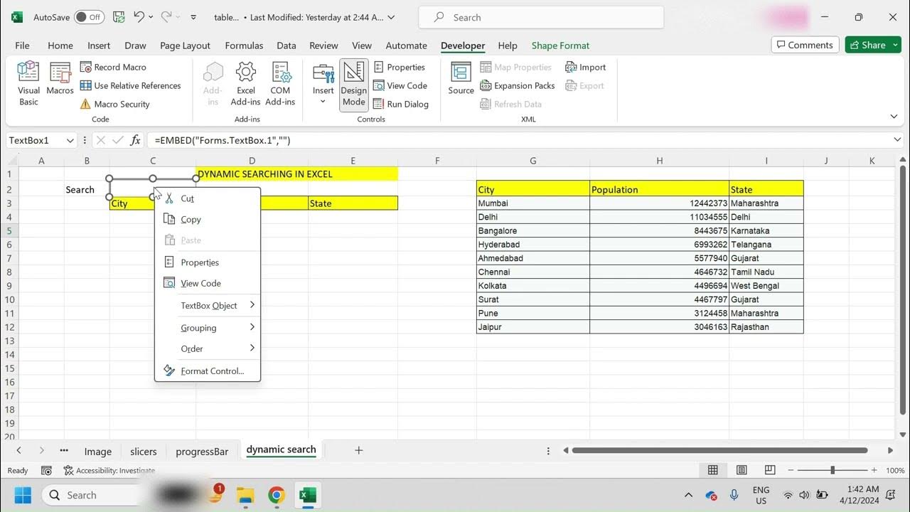 Dynamic Searching in Microsoft Excel (in Hindi) - YouTube