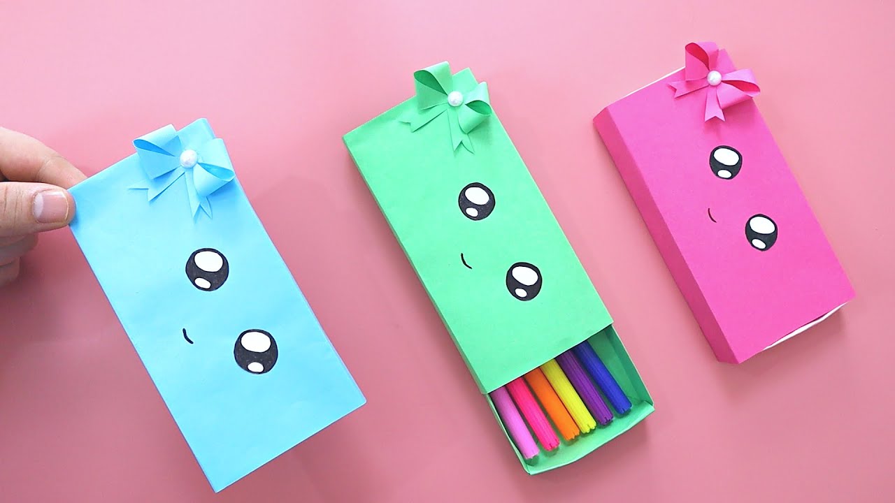 DIY paper pencil box / How to make a paper pencil box - YouTube