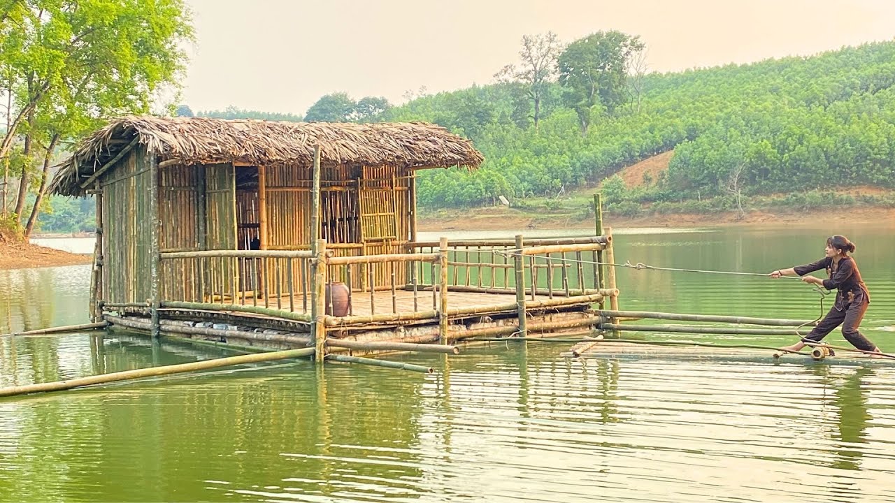 Build a Bamboo Floating House on The Lake Ep2. Alone life in the ...