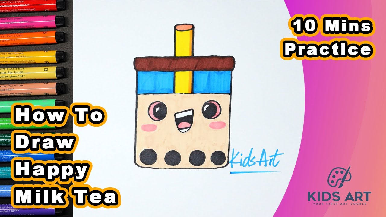 How to Draw Happy Milk Tea🐄🍵 | KIDS ART HOW TO DRAW - YouTube