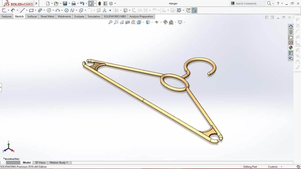 Solidworks Tutorial_Modeling Hanger (Sweep Features) - YouTube