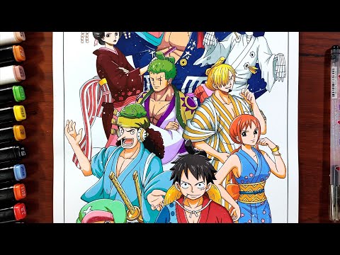 Drawing pirate group Luffy -Zoro -Nami -Usopp -Sanji -Chopper-Franky ...