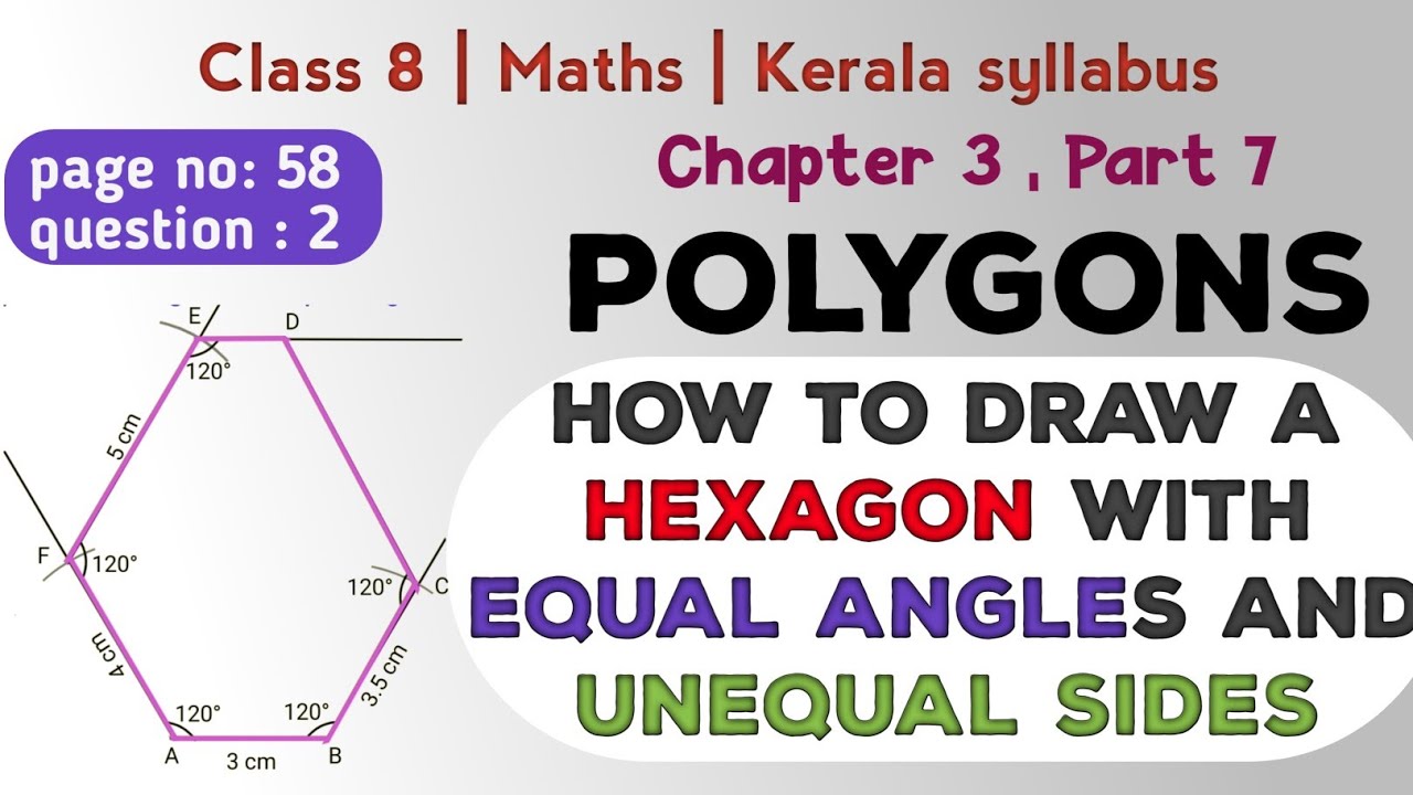 polygons|class 8|chapter 3|maths|part 7|page 58|draw hexagon with equal angles and unequal sides ...