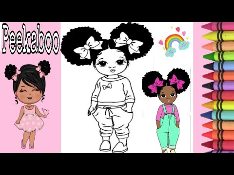 Baby peekaboo girl with puff afro ponytails | peekaboo coloring page ...