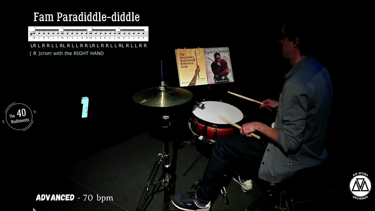FLAM PARADIDLE-DIDDLE-ADVANCED-70 bpm-R-L-The 40 Rudiments-TECHNIQUE-WRISTS-FINGERS - YouTube
