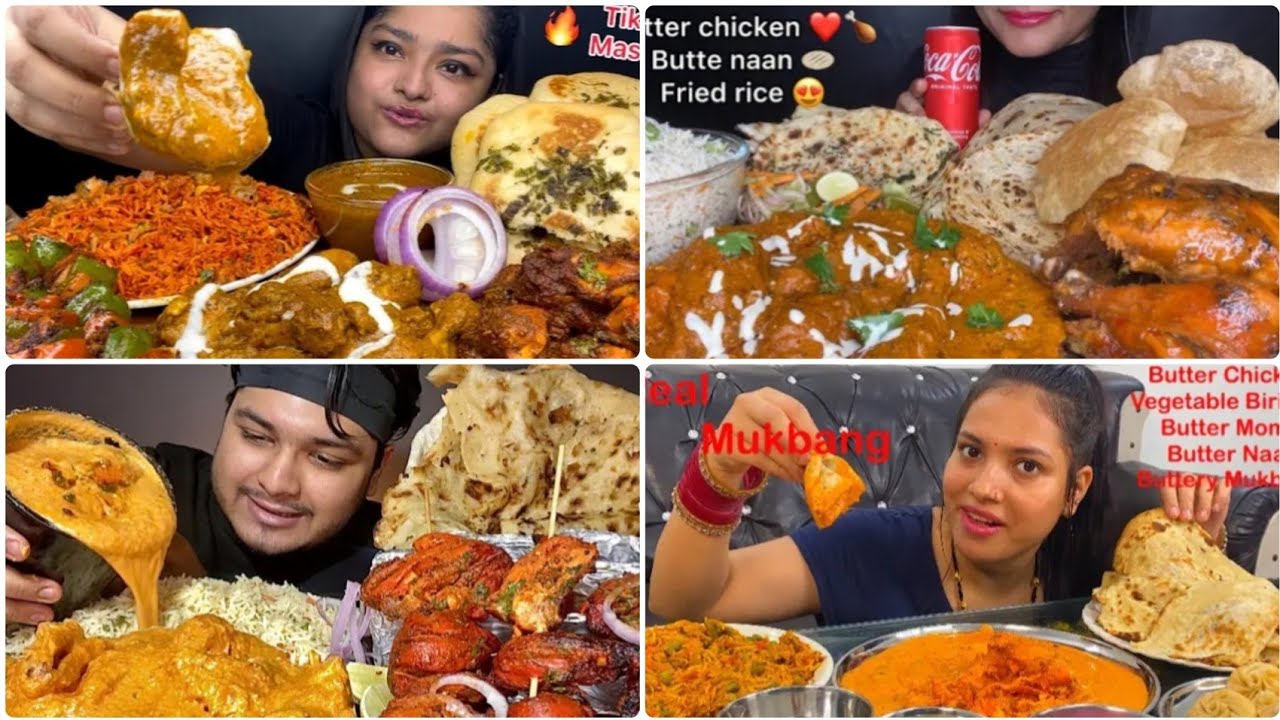 INDIAN ASMR| EATING| BUTTER CHICKEN🍗NANA| SCHEZWAN FRIED RICE| MUKBANG ...