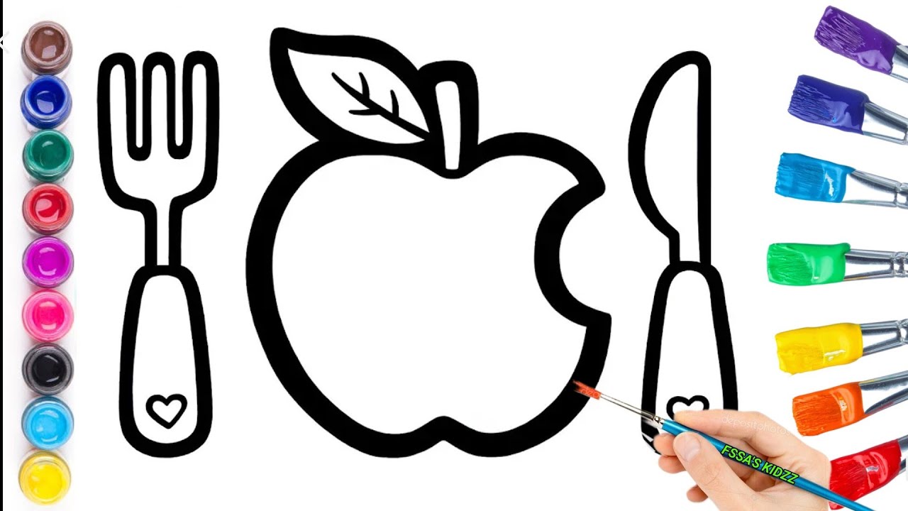 HOW TO DRAW APPLE WITH KNIFE DRAWING FOR KIDS & TODDLERS - YouTube