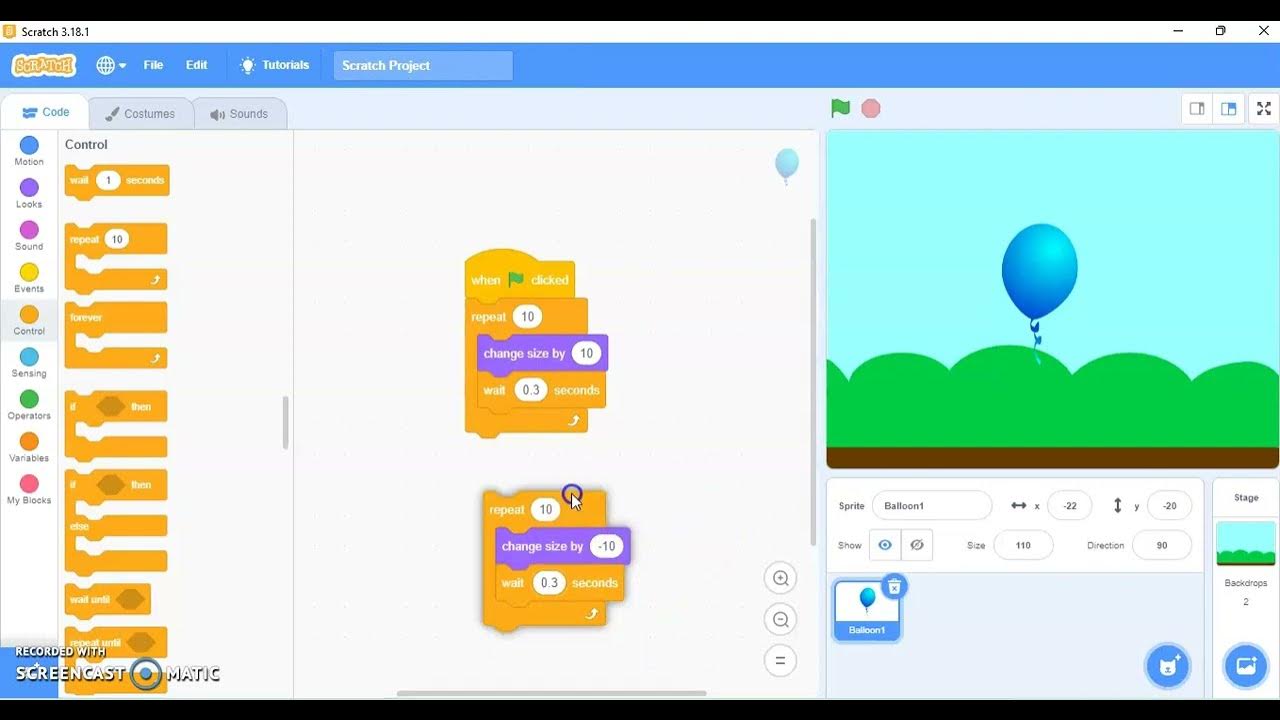Scratch How to make a Sprite grow and reduce in size - YouTube