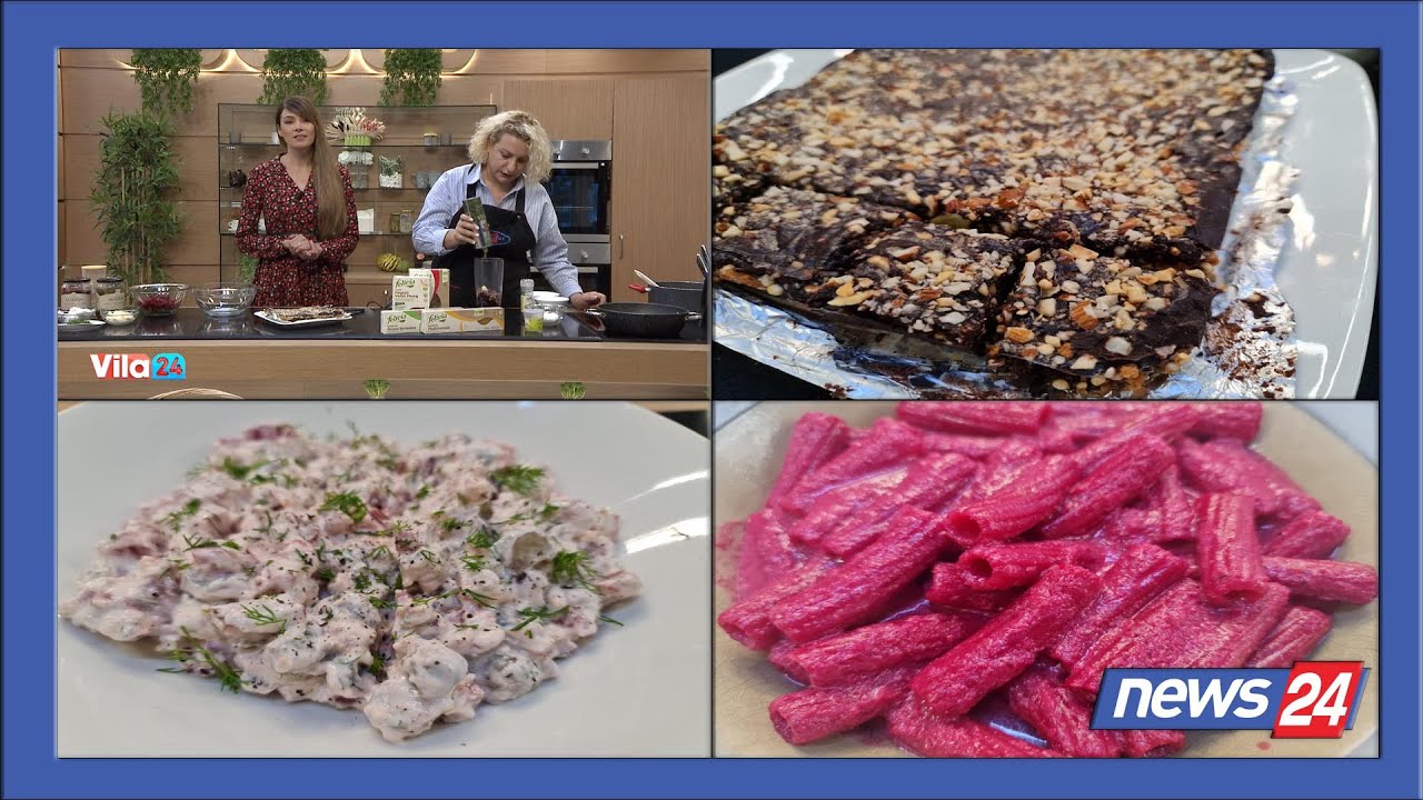 Çokollatë me kokoshka quinoa / Sallatë me panxhar / Makarona me salcë ...