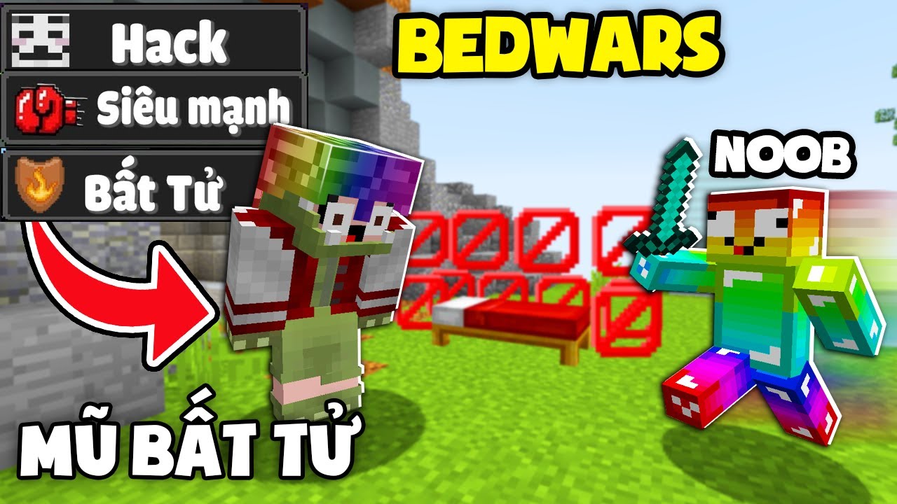 KHANGG HACK BEDWARS MŨ BẤT TỬ SOLO T GAMING *MINECRAFT TROLL NOOB TEAM MŨ SIÊU NHÂN GOD VIP ...