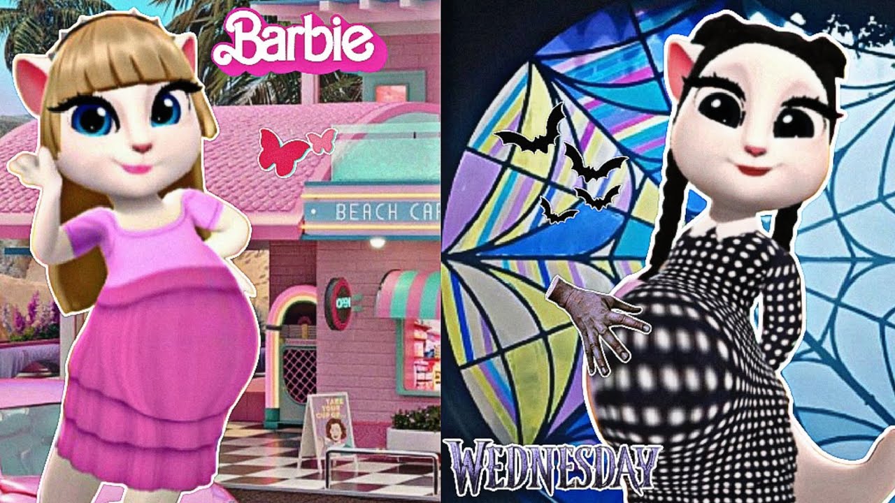 | My Talking Angela 2 | Pregnant Barbie vs Pregnant Wednesday | Cosplay ...