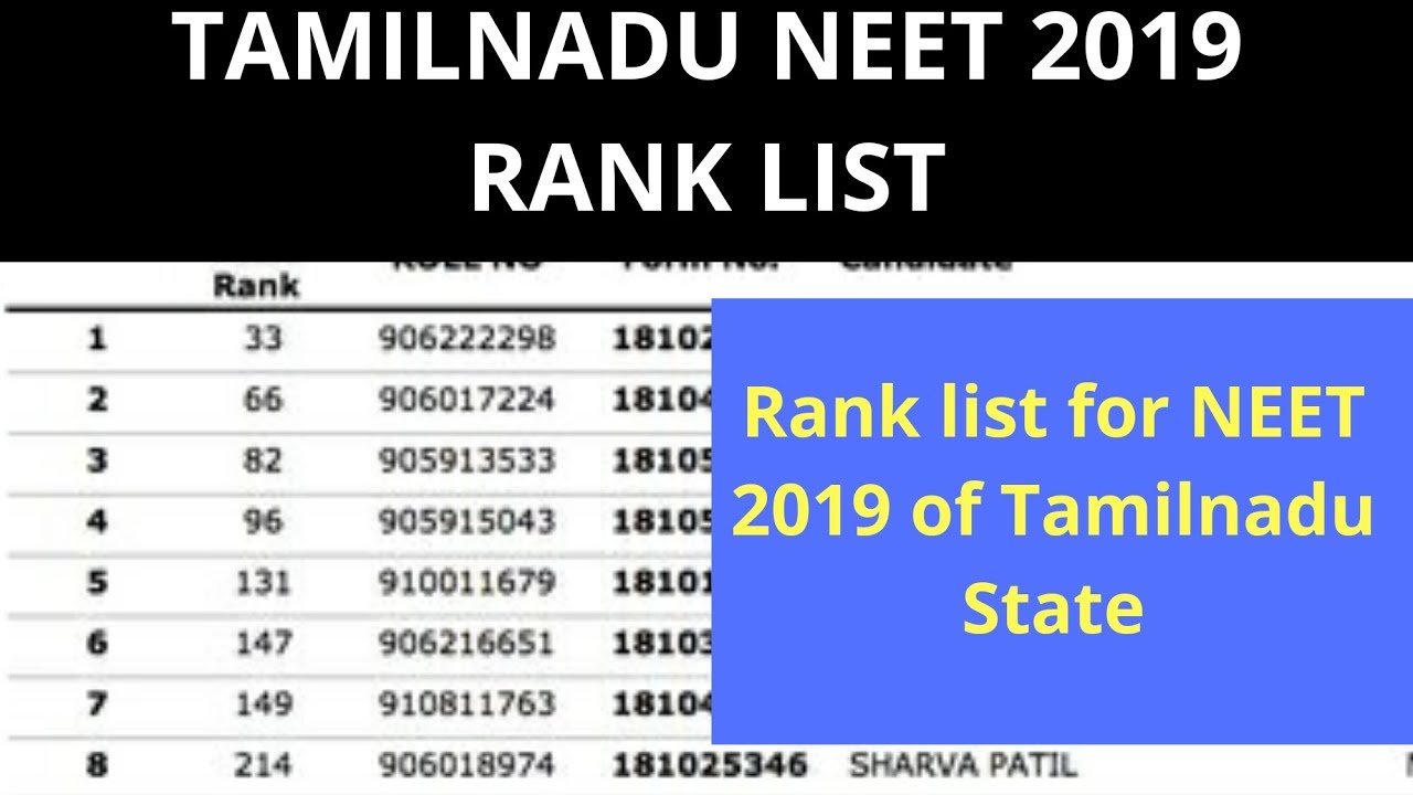 Tamilnadu Provisional Rank List For MBBS BDS Admissions 2019 NEET Is