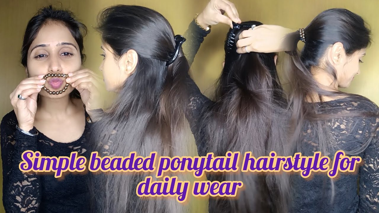 Simple beaded ponytail hairstylefor daily wear 🔥 | hairstyle ...
